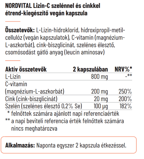 Lizin-C szelénnel és cinkkel vegán kapszula - 60db – Bio-Barát Biobolt